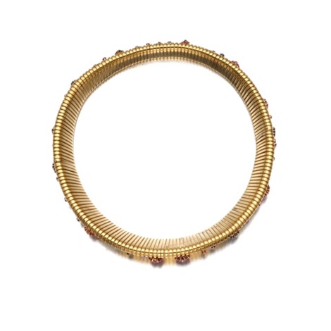 Gold, Ruby, Sapphire and Diamond Necklace-Bracelet Combination by John ...
