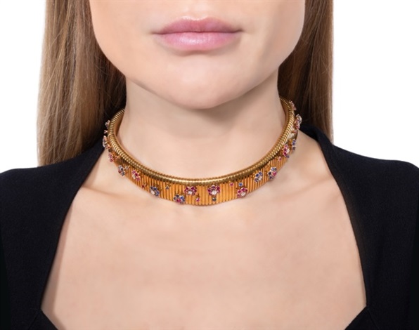 Gold, Ruby, Sapphire and Diamond Necklace-Bracelet Combination by John ...