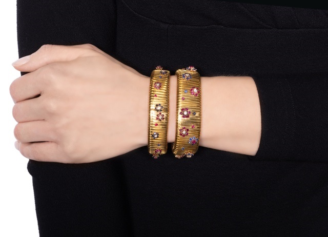 Gold, Ruby, Sapphire and Diamond Necklace-Bracelet Combination by John ...