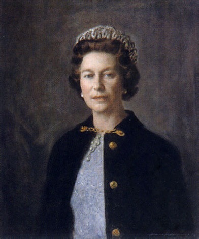 Her Majesty Queen Elizabeth II wearing a blue dress and cloak by Norman ...