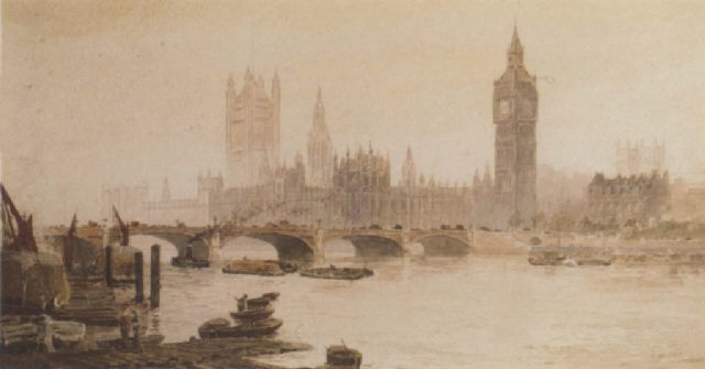 The Houses of Parliament from the Thames by Frederick Edward Joseph ...