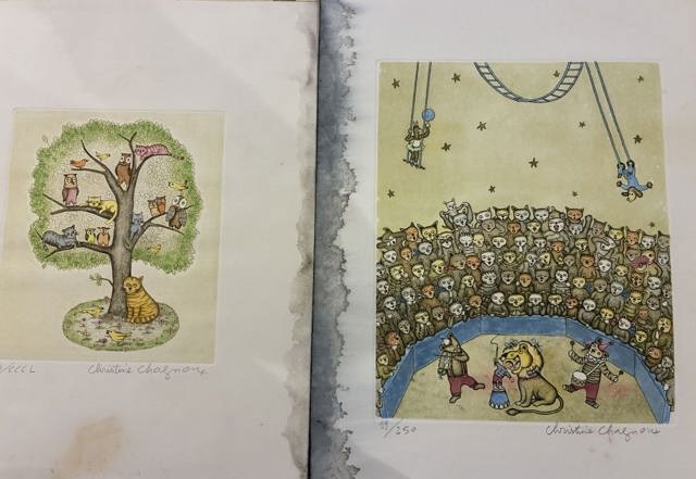 Ensemble de 5 estampes en couleurs, Notre Dame, vue de Montmartre ...