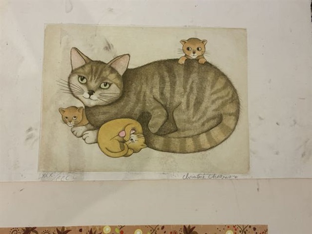 Ensemble de 5 estampes en couleurs, Notre Dame, vue de Montmartre ...