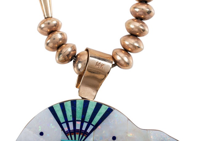 14k Gold Necklace, with Reversible Mosaic Inlay Bear Pendant, in the ...