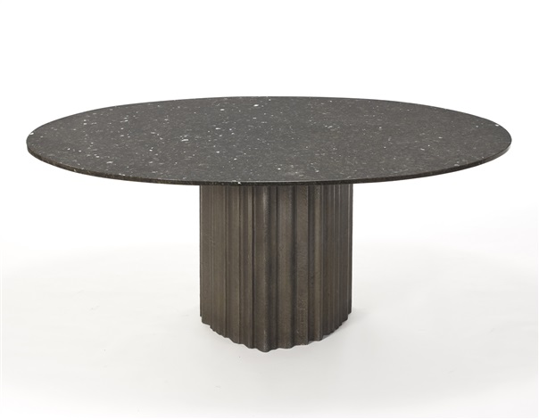 Table with oval black granite top and grooved cast aluminum base by Max ...