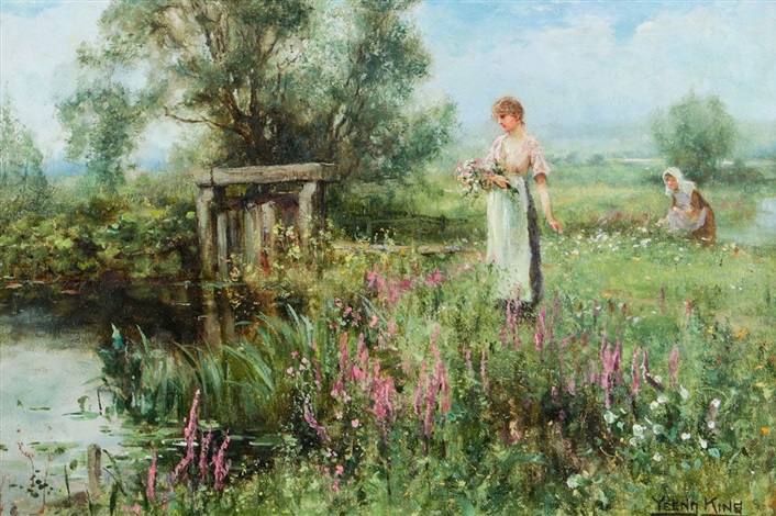 YOUNG GIRL PICKING WILD FLOWERS by Henry John Yeend King on artnet