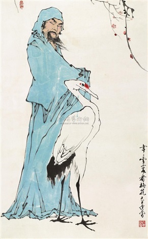 Portrait of Lin Bu who regards plum as wife and crane as son by Fan ...