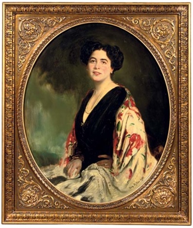 Portrait of Miss von Kleinschnitz wearing a colourful shawl by Caspar ...