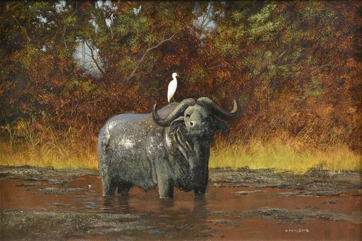 African Water Buffalo in the Mud, by Gerald Coulson on artnet