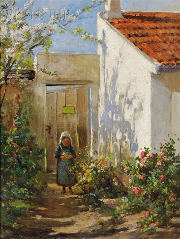 Portrait of a young Breton girl in a summer garden by Abbott Fuller ...
