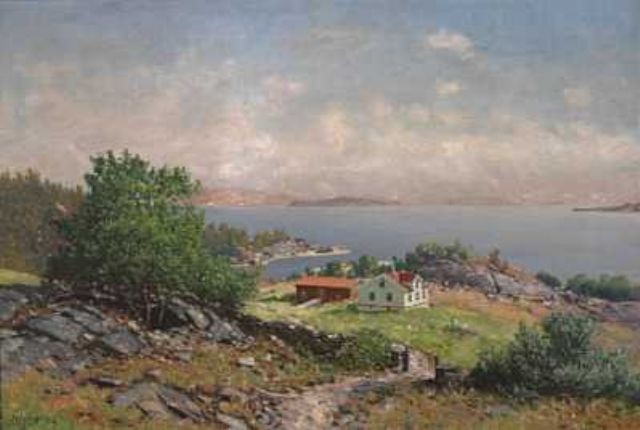 Småbruk ved fjorden by Andreas Edvard Disen on artnet