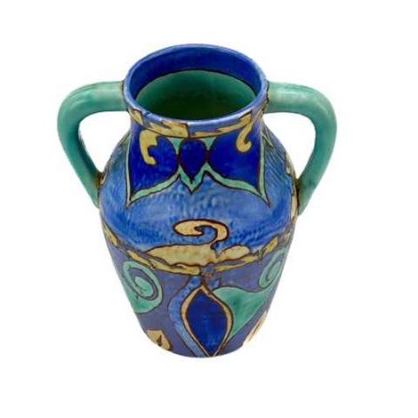 A Clarice Cliff Bizarre Inspiration Persian pattern twin handled vase ...