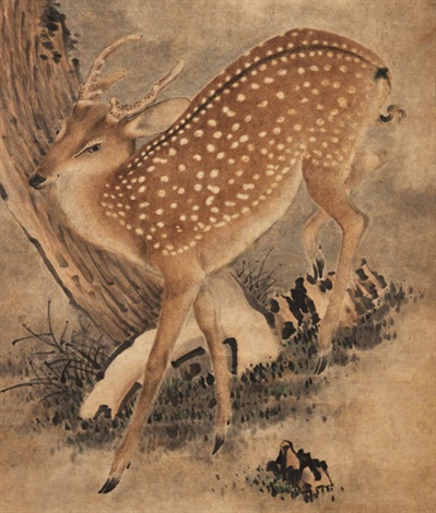 A deer and a flying bat under a pine tree by Anonymous-Chinese (19) on ...