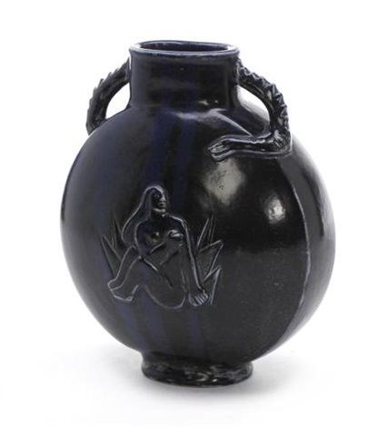 A stoneware vase modelled with relief motif of Adam and Eve by Jais ...