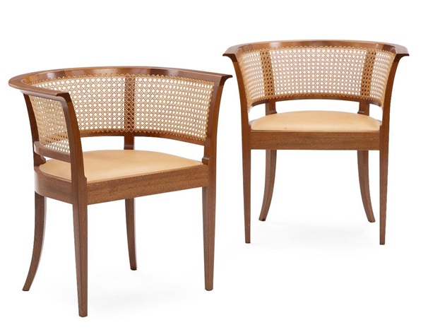 The Faaborg Chair, A pair of mahogany armchairs, sides and back with ...