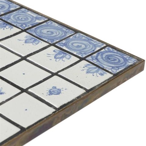 Square table and D shaped table with blue lacquered metal legs by Bjørn ...