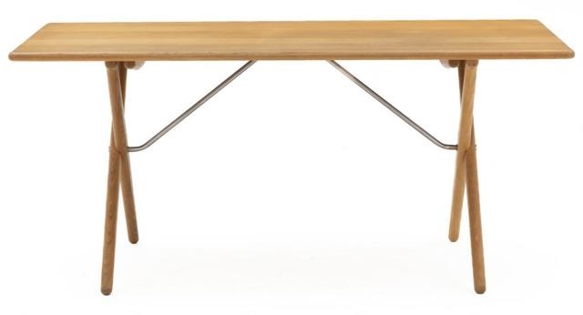 Solid oak dining table with crossed legs, angled steel bars by Hans J ...