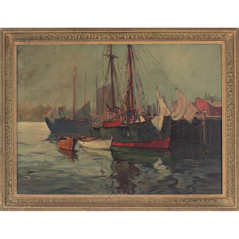 Boats in dock, Gloucester by J.J. Enwright on artnet