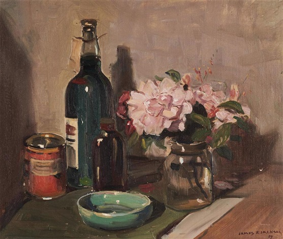 Still Life with Bottles Flowers by James Ranalph Jackson on artnet