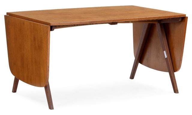 Rare teak and pine wood dining table with flip-up leaves by Poul ...