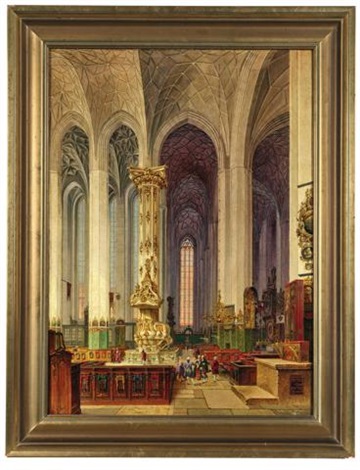 A View of the Rococo Pulpit of St Marys Church in Gdańsk by Johann Karl ...