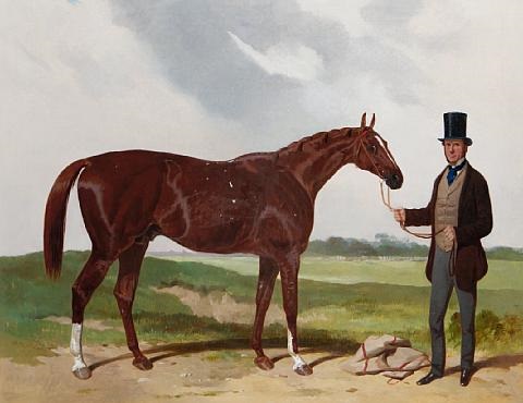 Horse and trainer on a heath by Harry Hall on artnet