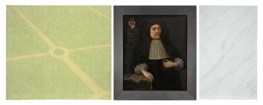 Monsieur in 3 parts, some with pigment, pencil and wood glue on nettle and burlap by Claude Wall ...