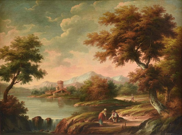 Landscape with Figures at the Waterfall by Rafaello Busoni on artnet