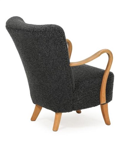 Easy chair with beech frame, upholstered with dark grey lampswool by ...