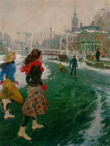 Ice skating on the canal by Harry Maas on artnet