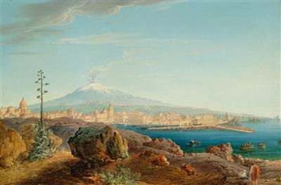 The Bay of Catania, with Mount Etna in the Background by Letterio Subba ...