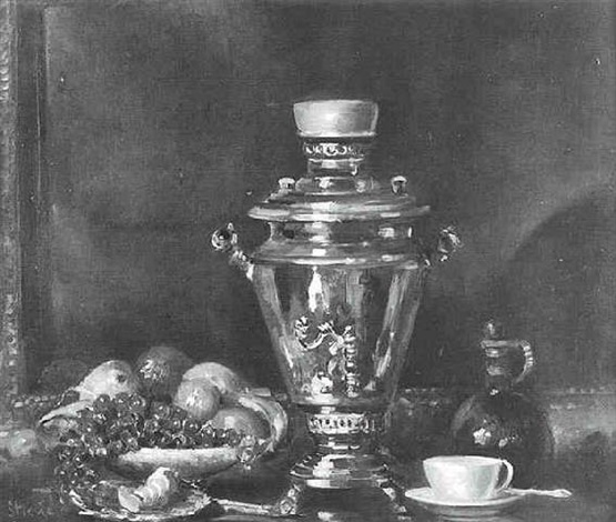 Still life of samovar and fruit by William R. Steene on artnet