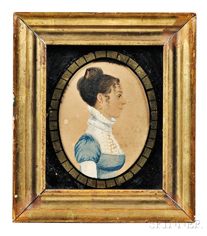 Profile Portrait Miniature of a Woman in a Blue Dress by Rufus Porter ...
