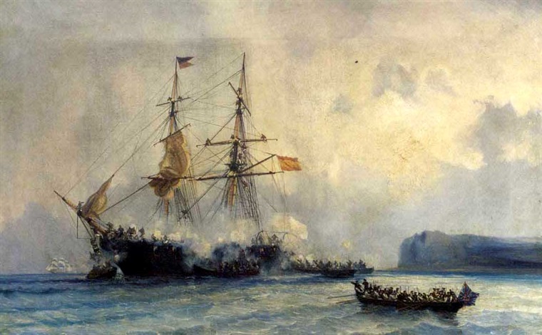 Cutting out the Spanish brig by Jean Baptiste Henri Durand-Brager on artnet