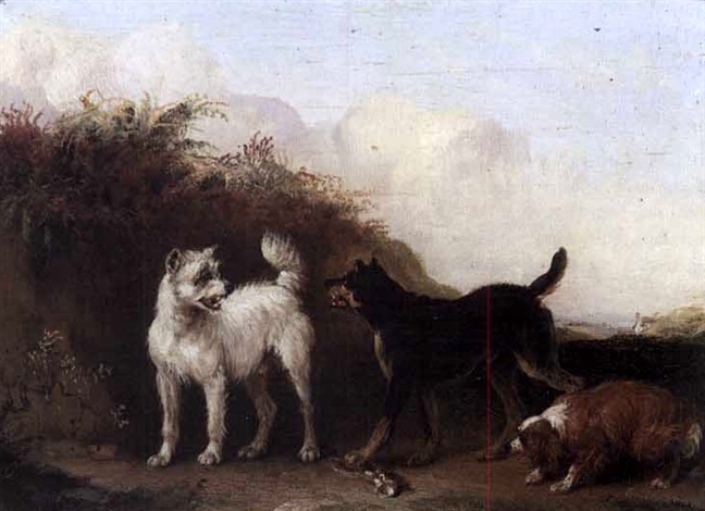 Dogs fighting over a bone by Edmund Bristow on artnet