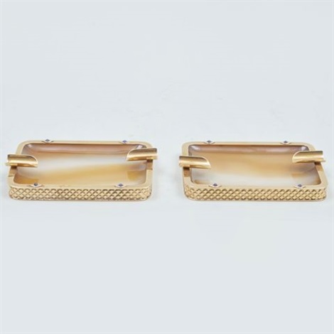 Fine Pair of Cartier 14k Gold-Mounted, Sapphire and Agate Vide Poche by ...