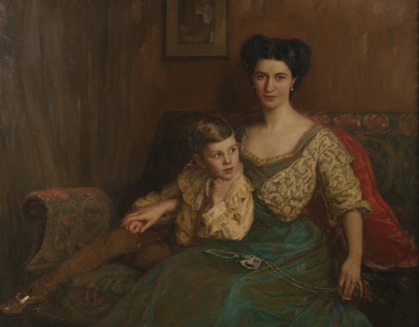 A Portrait of Mrs Charles Claude and Her Son Seated by Maud Hall ...