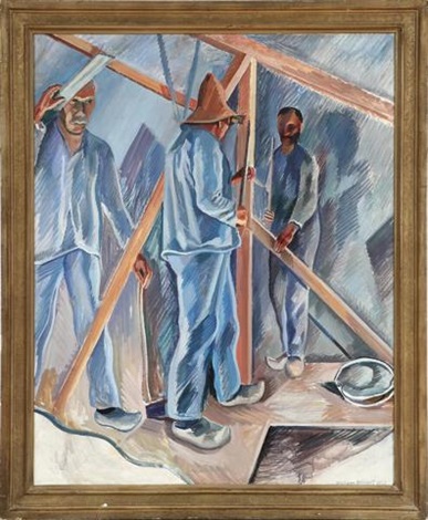 Workers on a scaffold by William Scharff on artnet