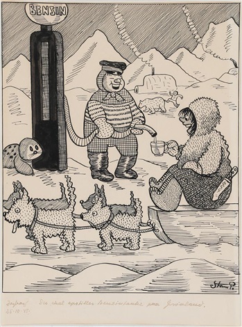 Satirical drawing by Robert Storm-Petersen on artnet