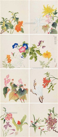 花卉八帧 镜心 （八开 by Cheng Lin on artnet