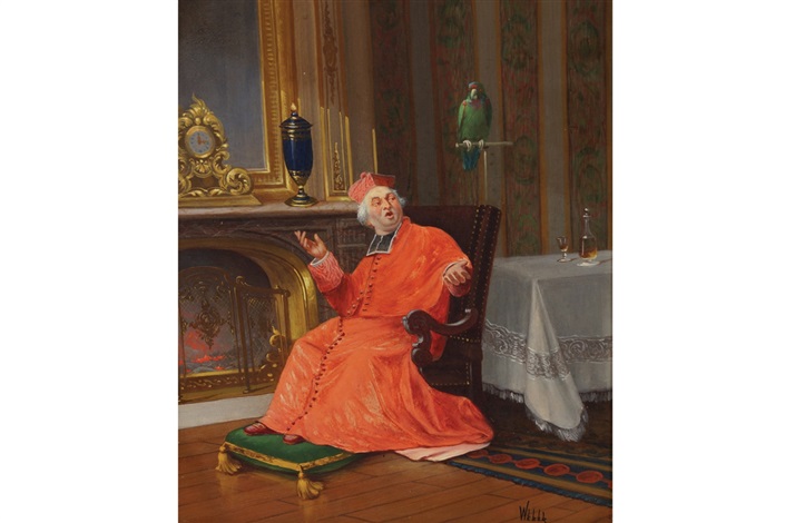 Cardinal with the green parrot by Alfred Charles Weber on artnet