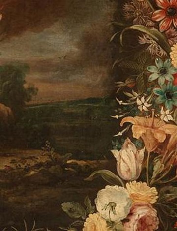 Landscape with garland of flowers and St John The Baptist. by Daniel ...