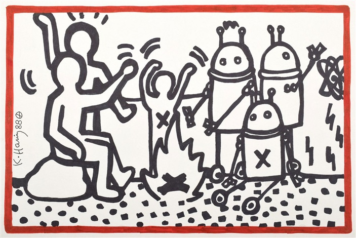 Keith Haring Men Robots Ink Drawing by Keith Haring on artnet