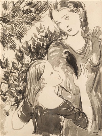 Madre, Hija con pájaro en un Paisaje, 1963 by Pedro Pruna O'Cerans on ...