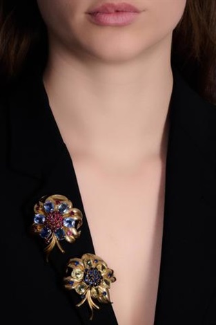 Two sapphire, yellow sapphire and ruby brooches, Passe-Partout by Van ...