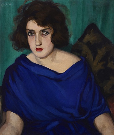 Portrait dune jeune femme en robe bleue by Tamara de Lempicka on artnet
