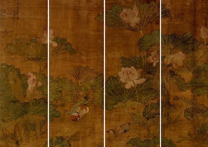 荷花鸳鸯通景 by Li Cong on artnet