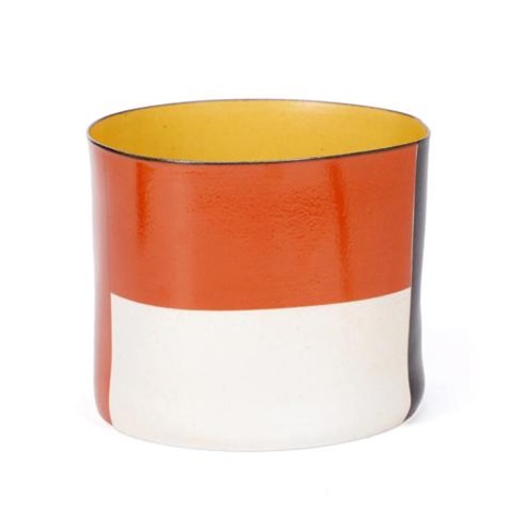 A cylindrical, thin porcelain jar with tall sides by Bodil Manz on artnet