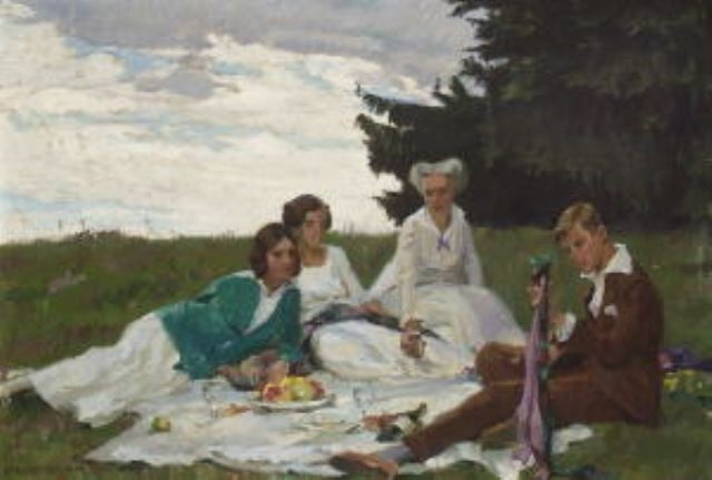 Die Familie des Künstlers beim Picknick by Robert Weise on artnet