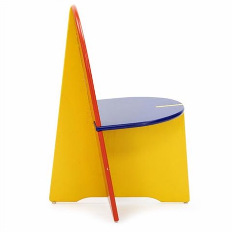 A sculptural chair of red-, yellow- and blue lacquered wood by Torben ...